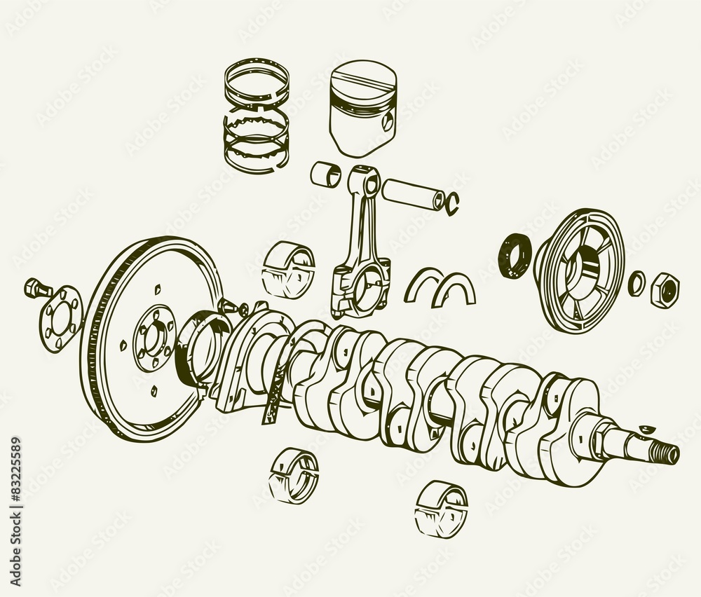 Crankshaft assembly vector de Stock | Adobe Stock