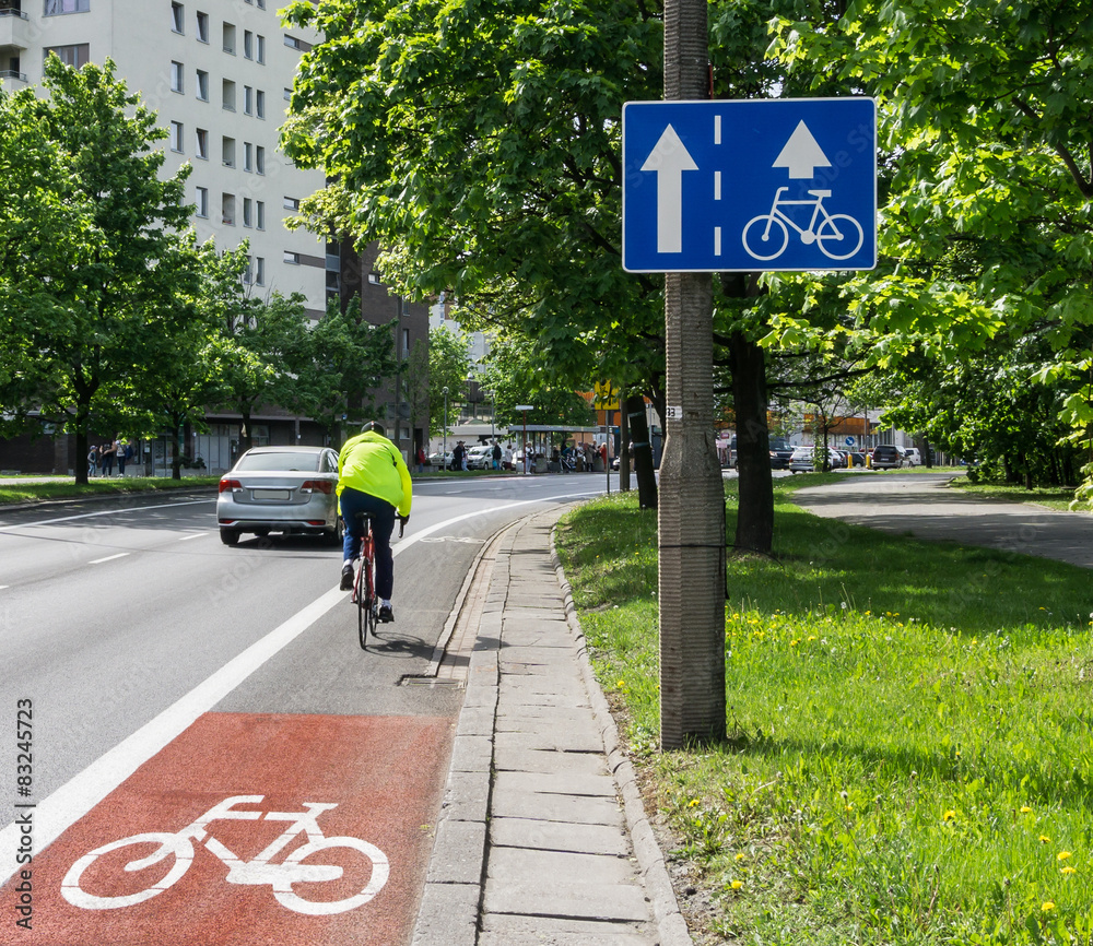 Bicycle path, cyclist, traffic lane - Red, white road marking Stock ...