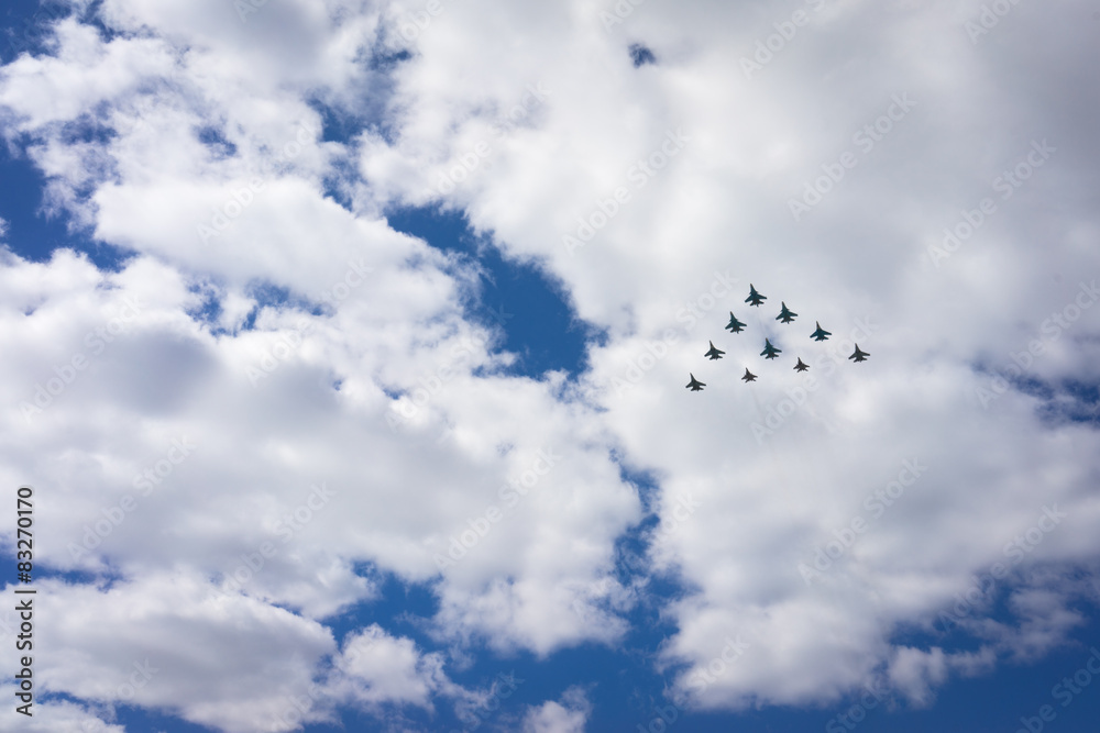 10 aircrafts as a triangle in a sky Stock Photo | Adobe Stock