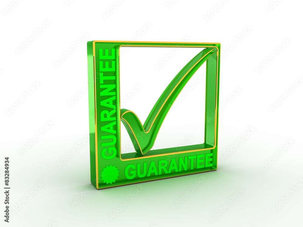Check mark icon in rectangle with GUARANTEE word Stock Illustration ...