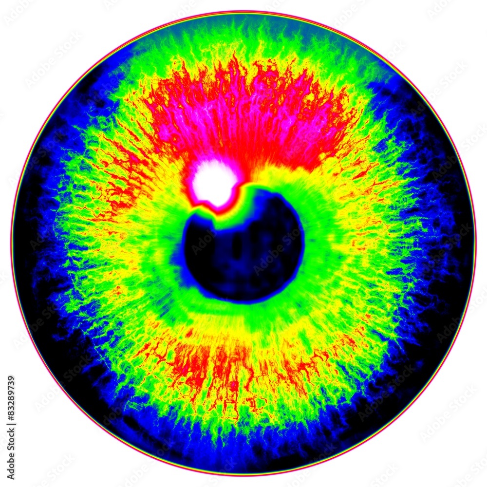 Fantastic infrared scan of blue eye iris, light reflection Stock ...