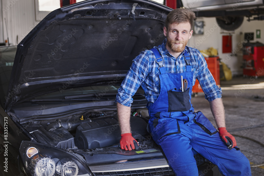 Portrait of cars mechanic in workshop Stock Photo | Adobe Stock