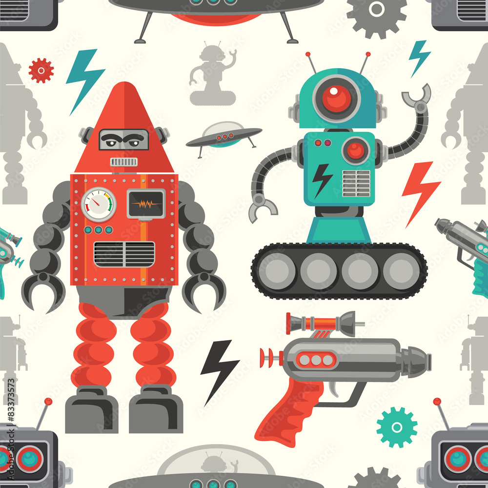 seamless retro Robot pattern,cartoon vector illustration Stock Vector ...