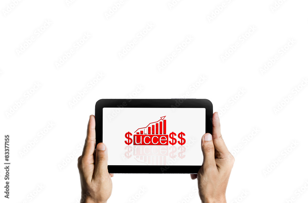 Man holding tab in hand showing business graph Stock Photo | Adobe Stock
