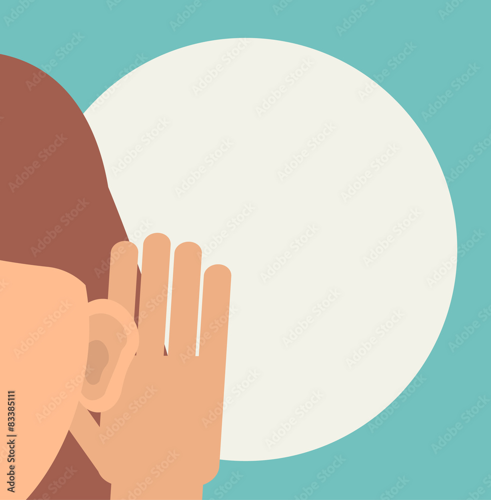 Woman holds her hand near ear and listening Stock Vector | Adobe Stock