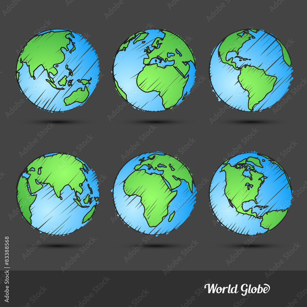 World Globe doodle set Hand drawn sketch,Vector Illustration Stock ...