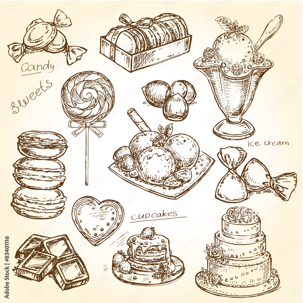 hand drawn sweet collection Stock Vector | Adobe Stock