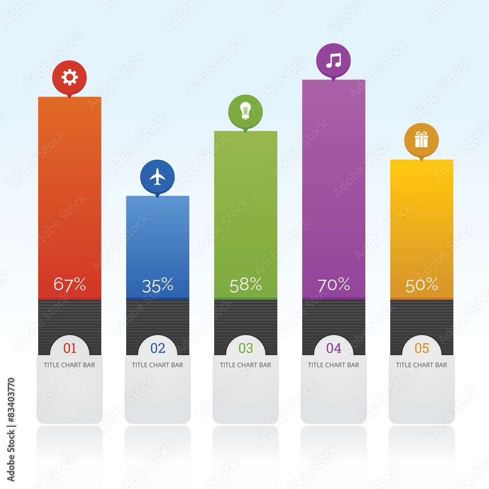 Bar Chart with icon and full color Stock Vector | Adobe Stock