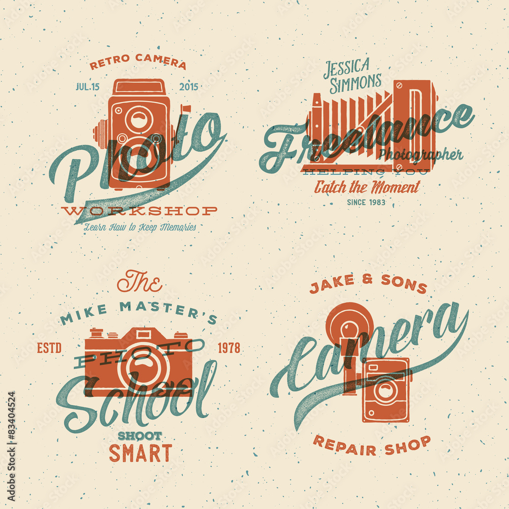Camera Photography Vector Labels or Logos with Vintage Stock Vector ...