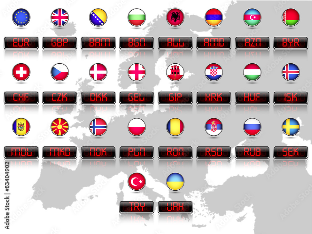 Countries flags with official currency symbols, Europe Stock Vector ...
