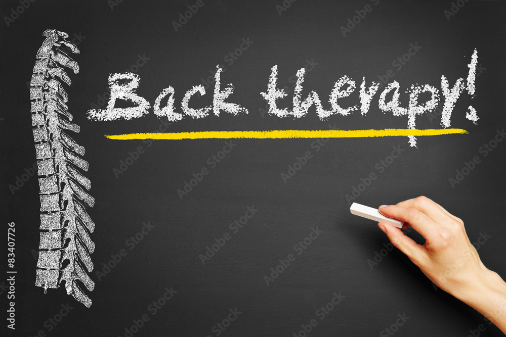 Hand writing "Back therapy!" on blackboard Stock Photo | Adobe Stock