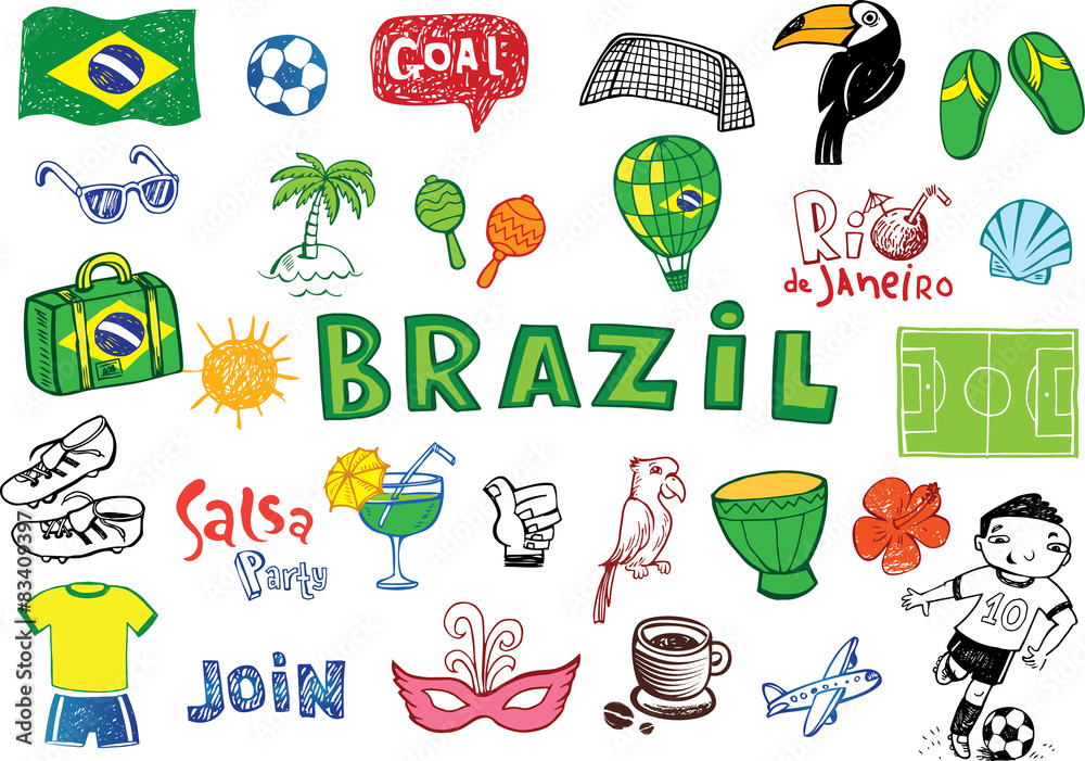 Symbols of Brazil Stock Vector | Adobe Stock