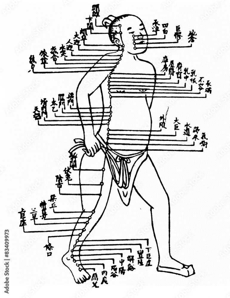 Old Chinese medical chart of acupuncture meridians Stock Illustration ...