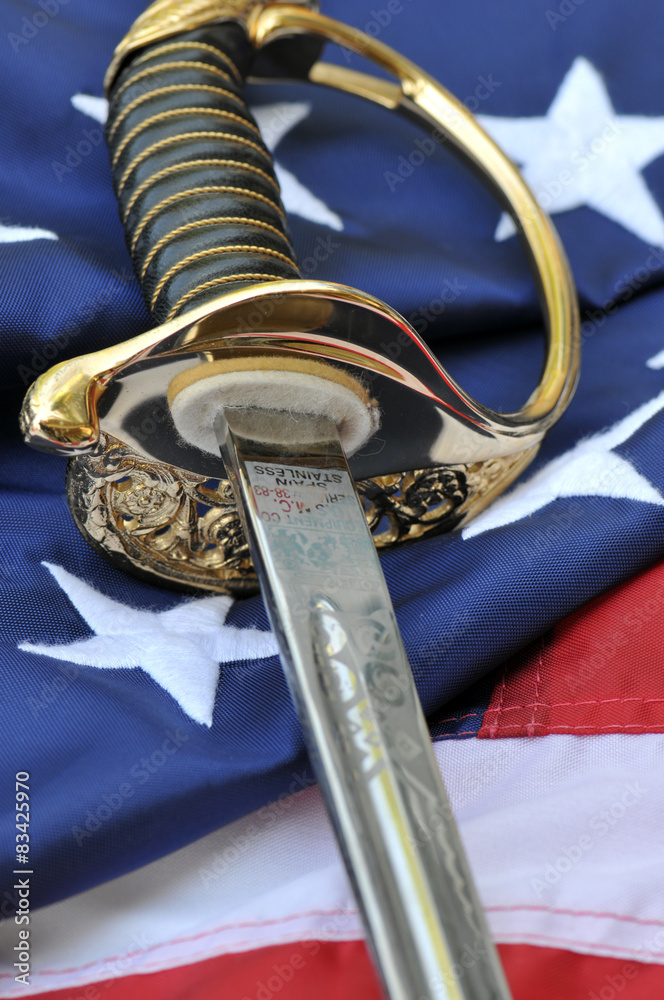Sword and flag - symbols of military Stock Photo | Adobe Stock