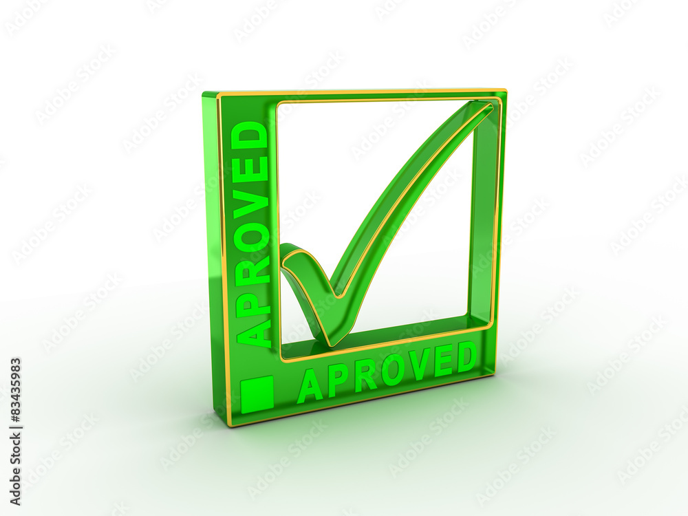Check mark icon in rectangle with APROVED word Stock Illustration ...
