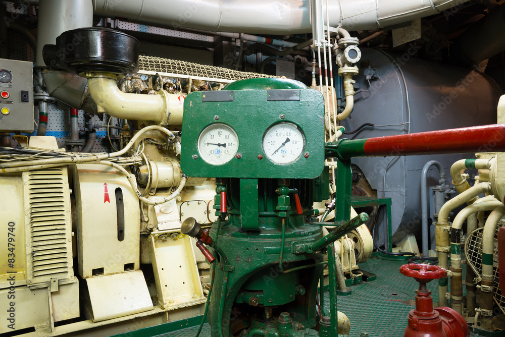 part of fire sprinkler and drainage system in the engine room Stock ...
