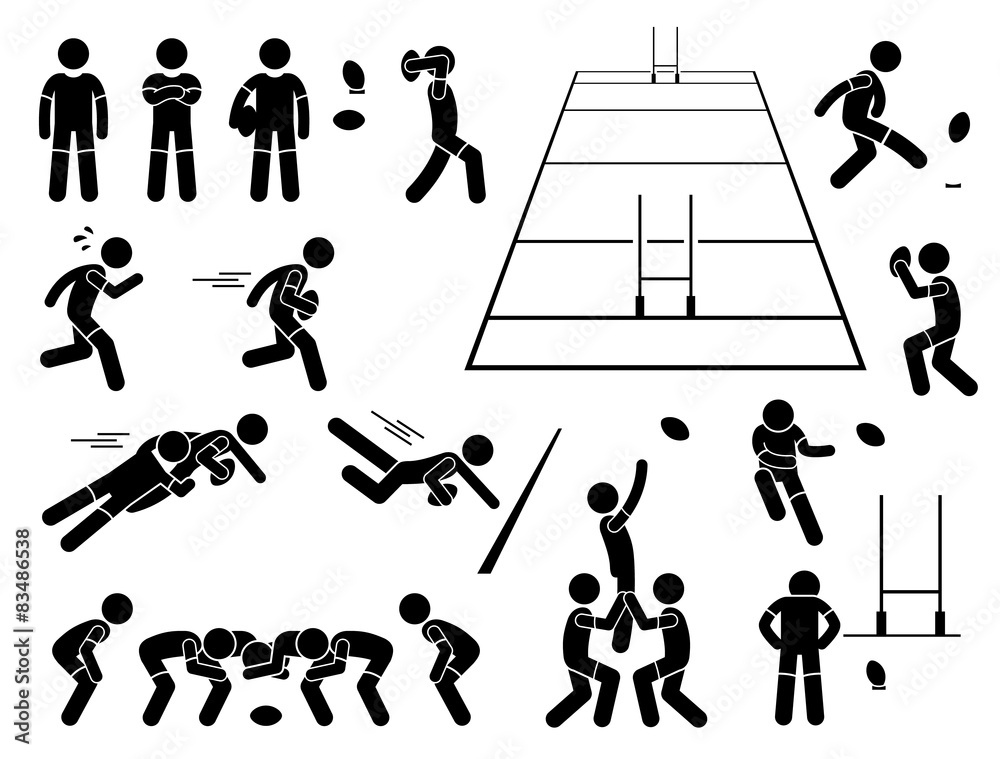 Rugby Player Actions Poses Cliparts Stock Vector | Adobe Stock