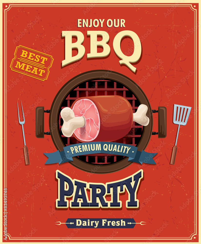 Vintage BBQ poster design Stock Vector | Adobe Stock