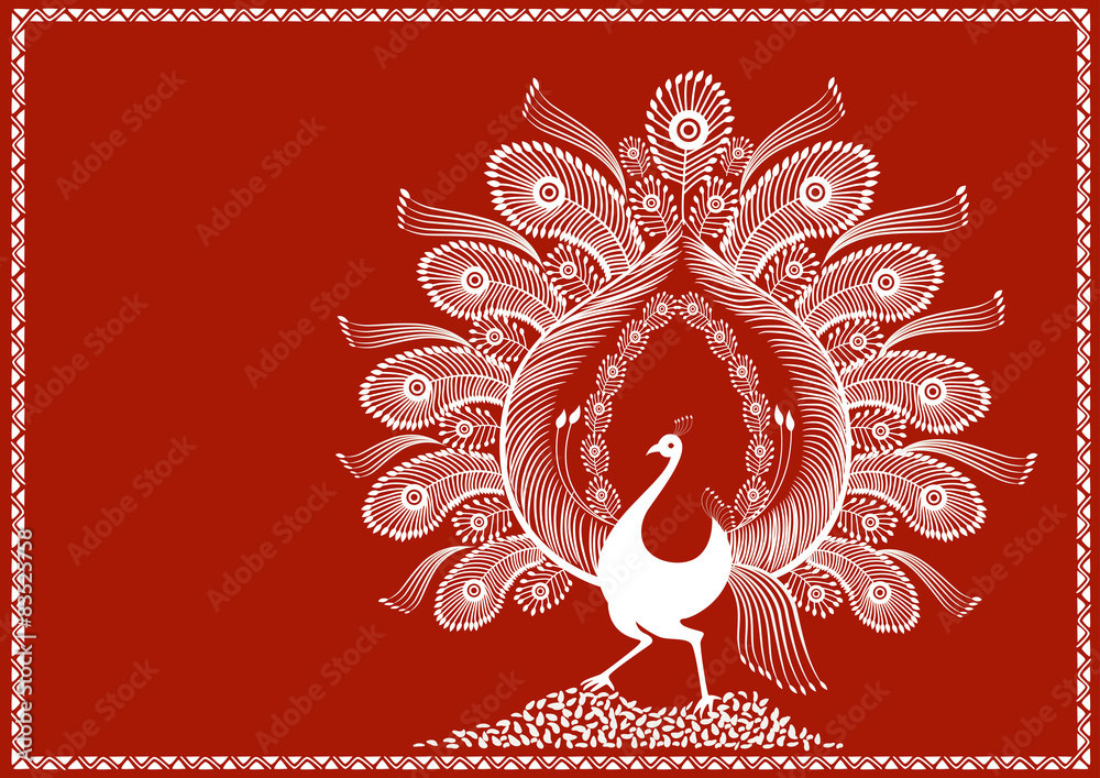 ' Peacock ' Ancient Indian Tribal Art - WARLI Stock Vector | Adobe Stock