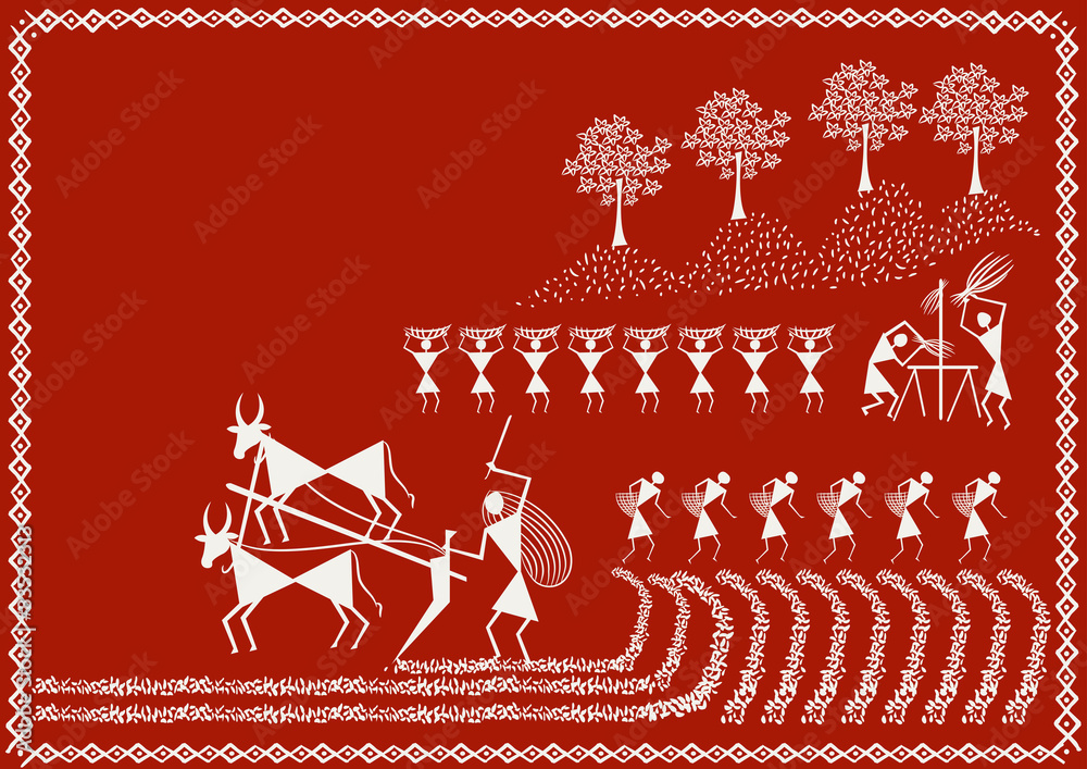 ' Indian Farming' Ancient Indian Tribal Art - WARLI Stock Vector ...