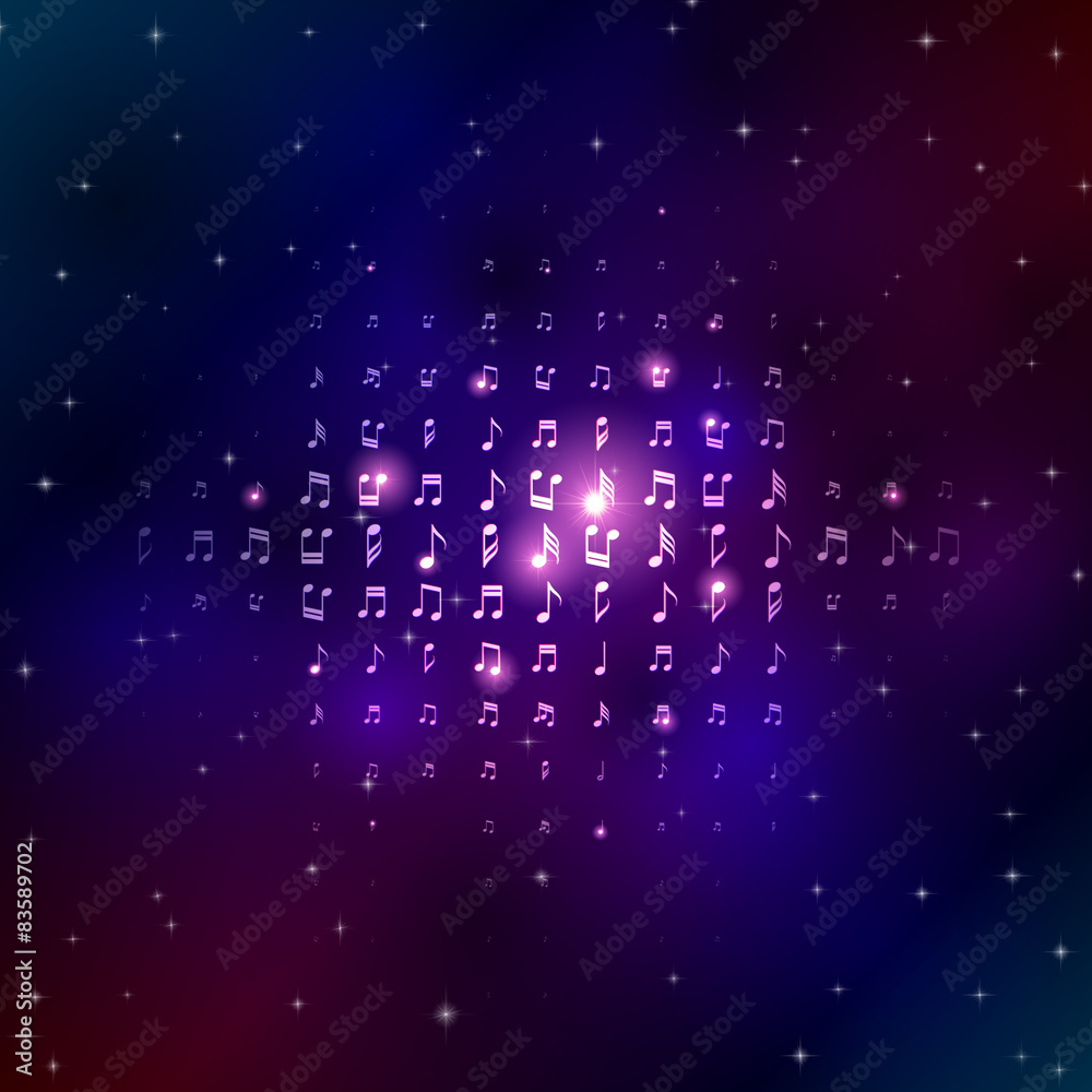 Music notes in space background with shiny stars Stock Vector | Adobe Stock