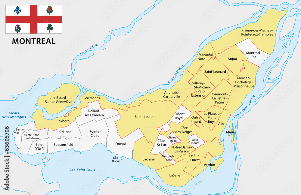 montreal administrative map with flag Stock Vector | Adobe Stock