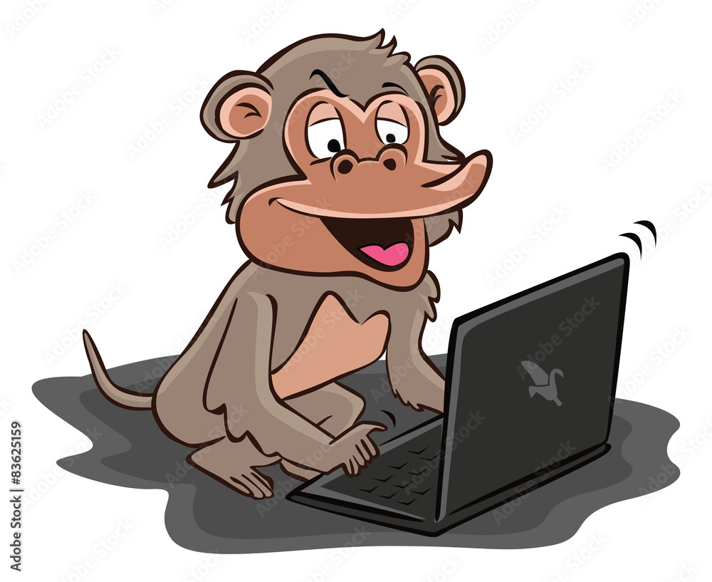 Monkey Typing Cartoon