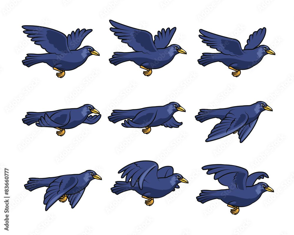 Crow Flying Sprite Stock Vector | Adobe Stock