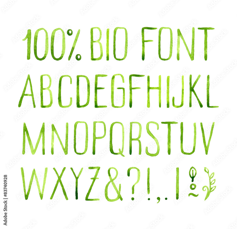 Hand drawn watercolor green natural font. Stock Vector | Adobe Stock