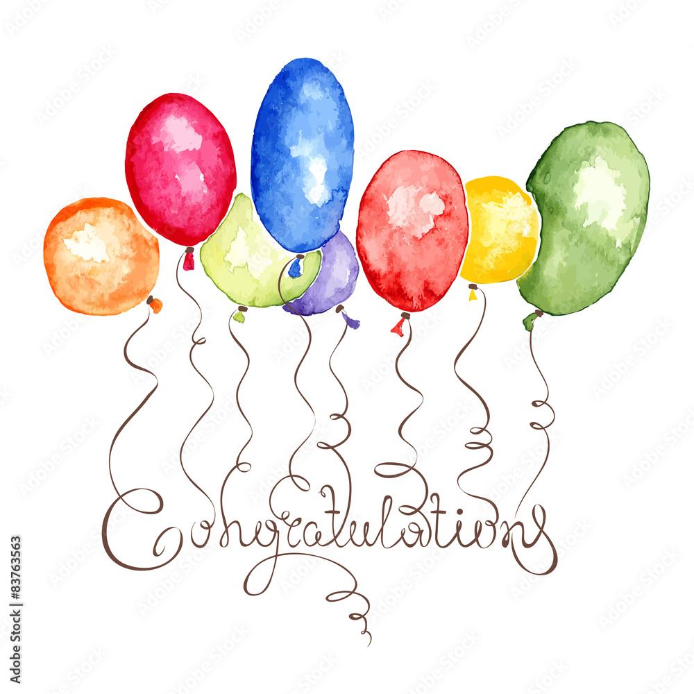 Watercolor illustration -- Congratulation with balloons Stock Vector ...