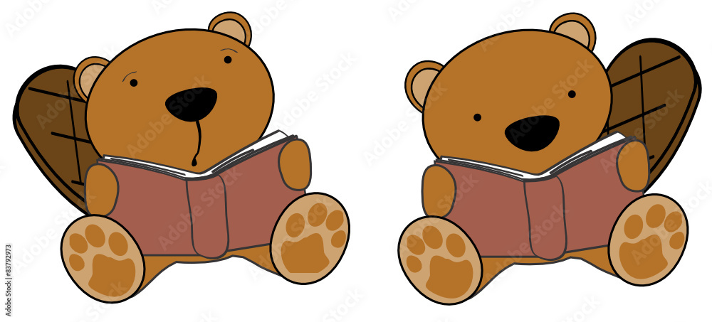 cute little beaver reading cartoon set Stock Vector | Adobe Stock