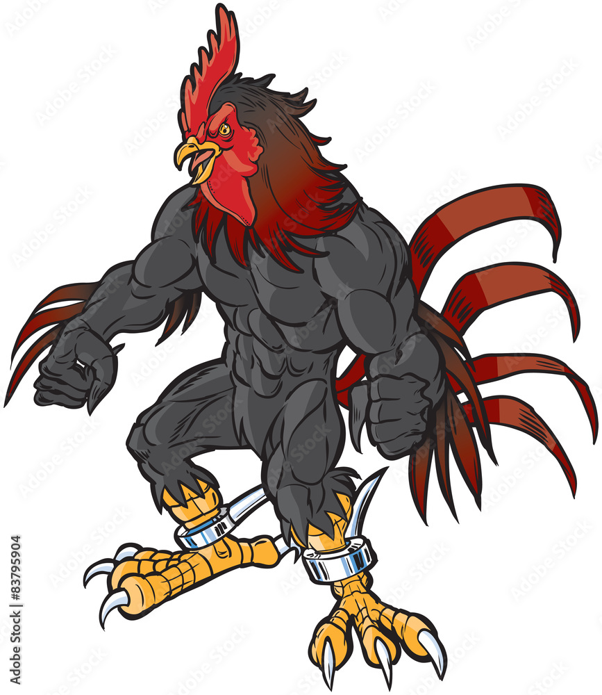 Muscular Cartoon Rooster Mascot with Realistic Head Stock Vector ...