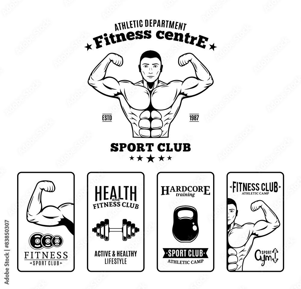 Bodybuilding and Fitness Gym Logos, Labels and Emblems Stock Vector ...
