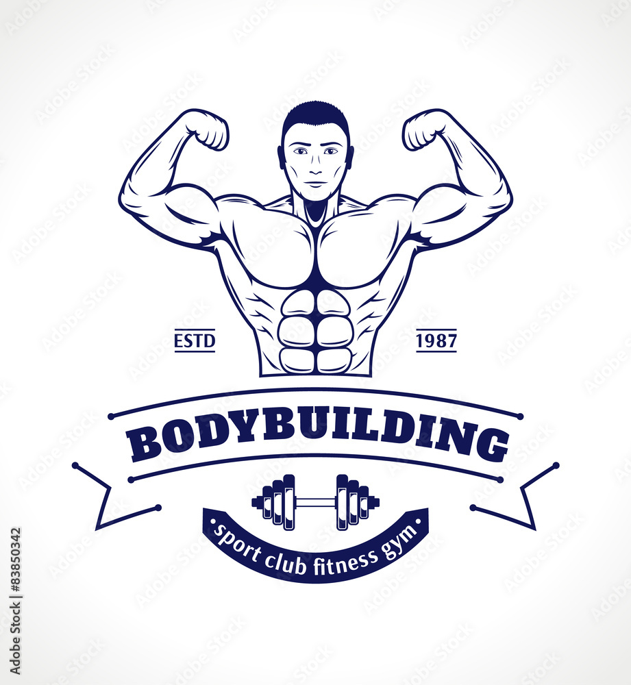 Sport Fitness Logo, Gym Label Template with Bodybuilder Stock Vector ...