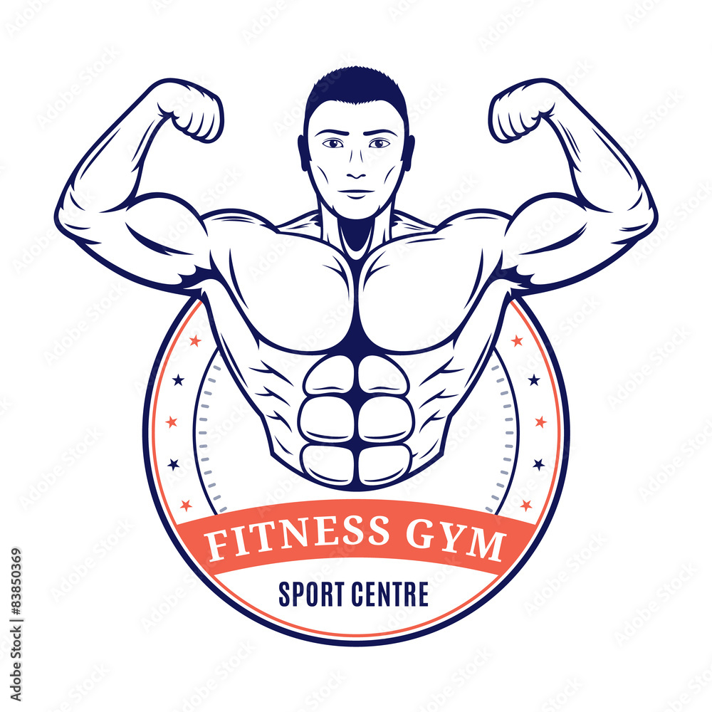 Sport Fitness Logo, Gym Label Template with Bodybuilder Stock Vector ...