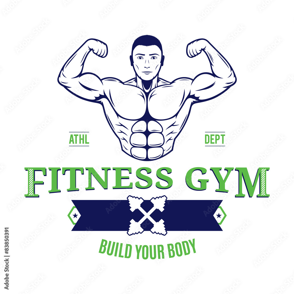 Sport Fitness Logo, Gym Label Template with Bodybuilder Stock Vector ...