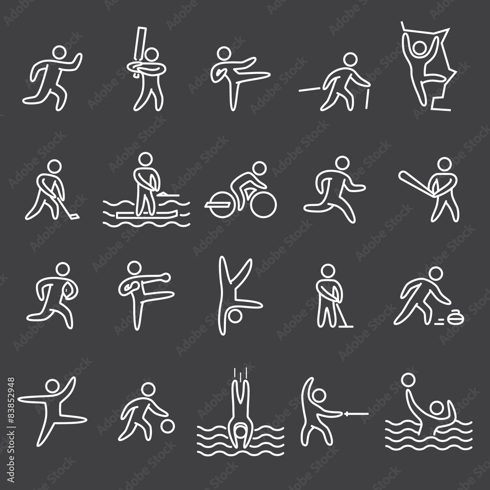 Outline figure athletes. Icons popular sports. Linear vector set Stock ...