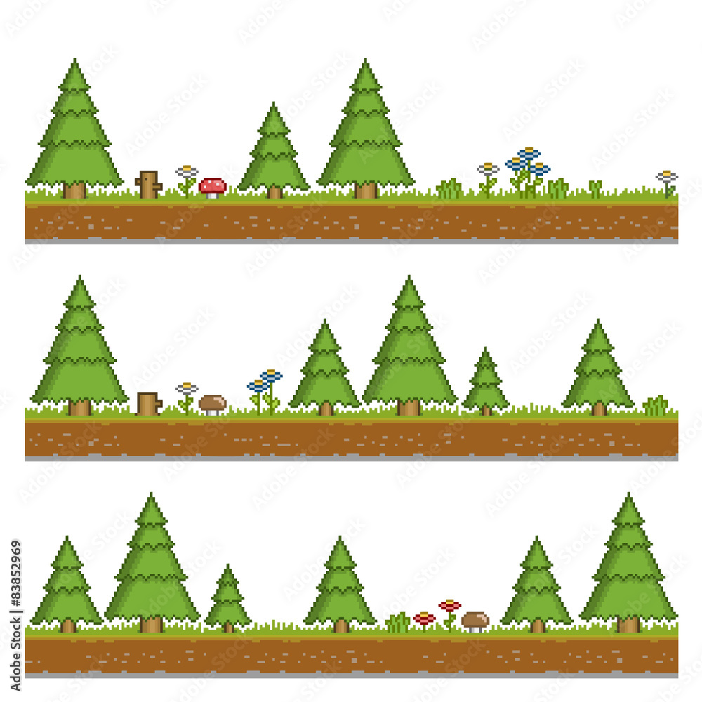 Pixel art forest green background for games and design Stock Vector ...