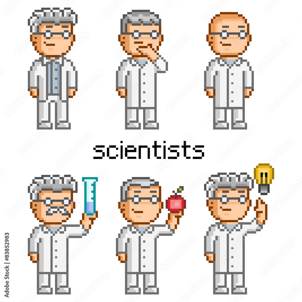 Vector pixel art scientist. Doctor, professor, teacher and chemi Stock ...