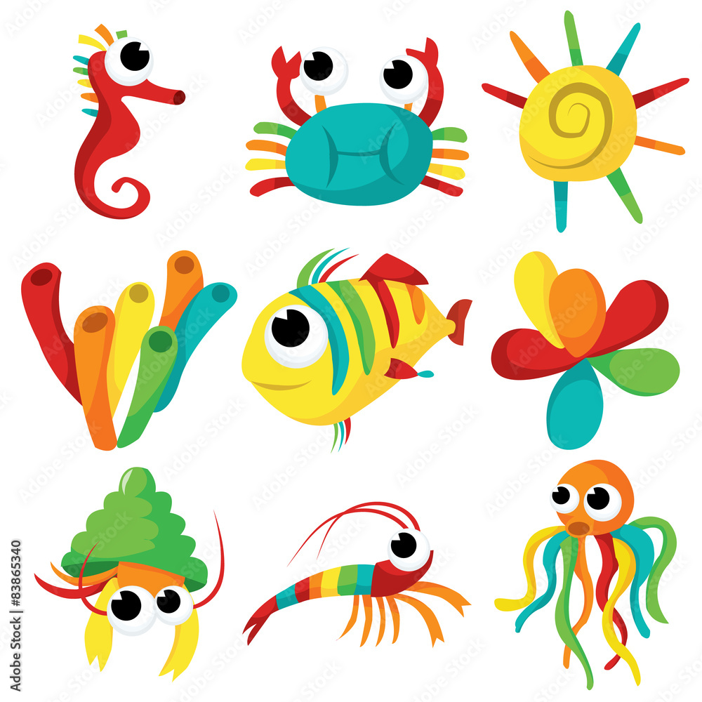 Rainbow Sea Creatures Stock Vector | Adobe Stock