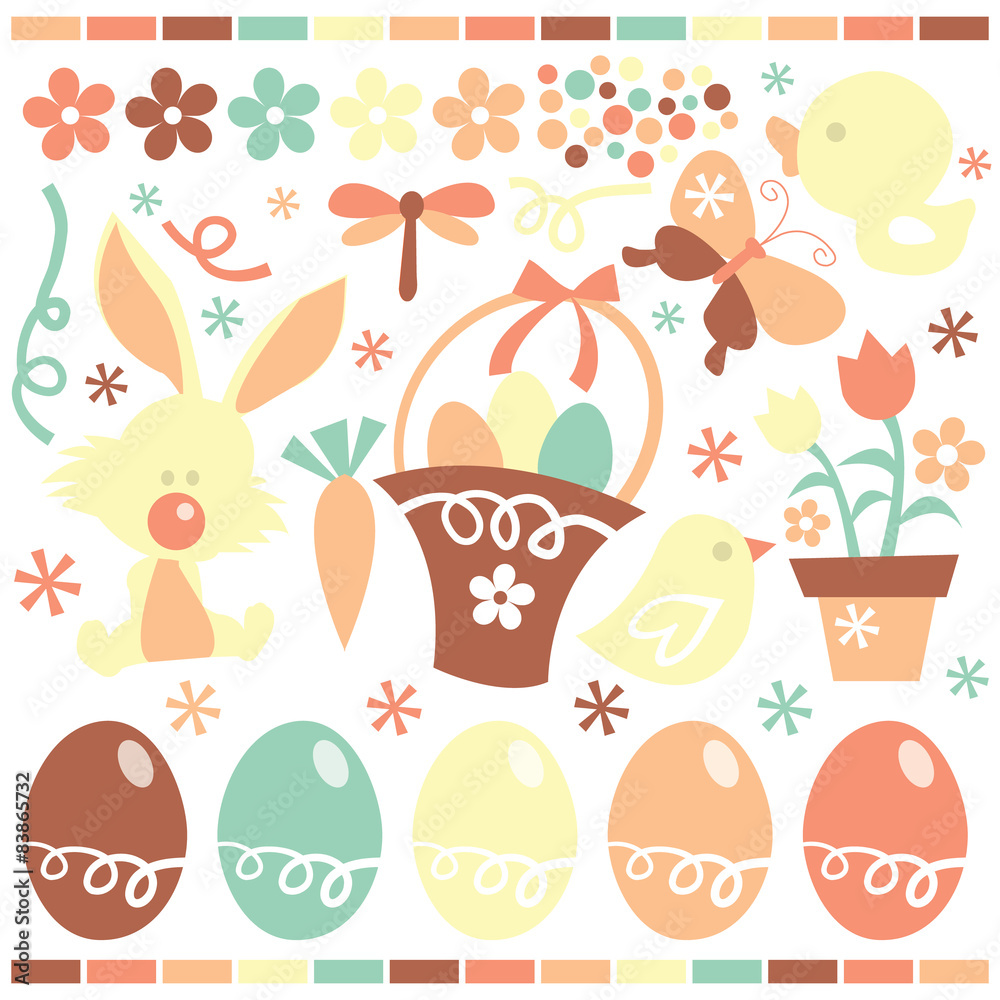 Retro Easter Spring Set wall mural wallpaper | Muraledesign.com