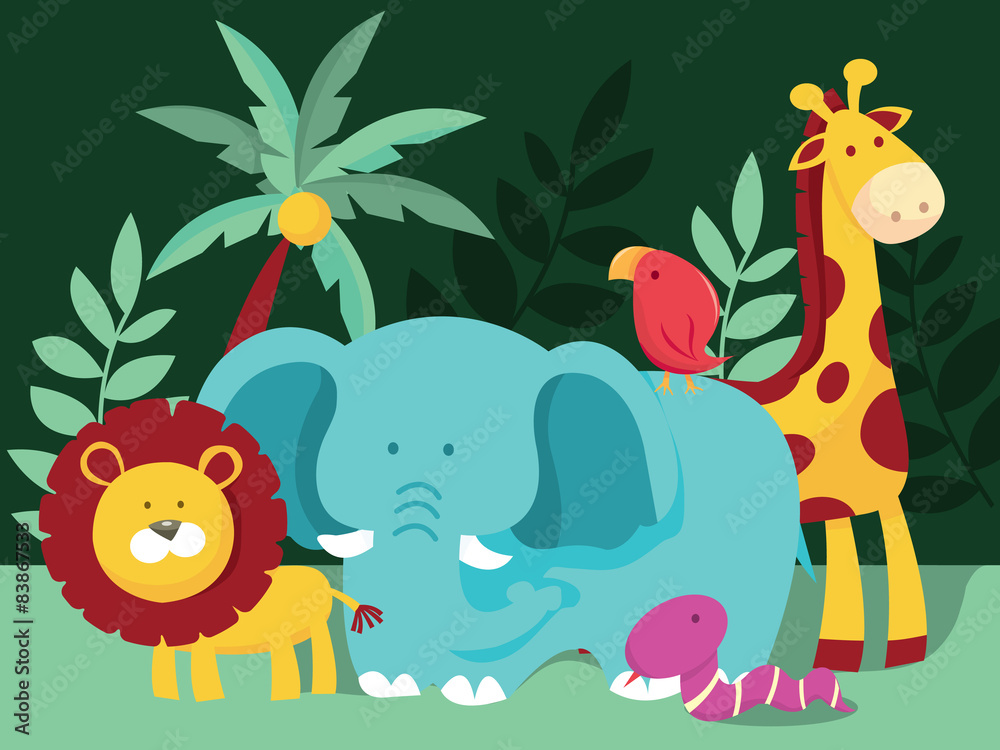 Cartoon Jungle Scene Stock Vector | Adobe Stock