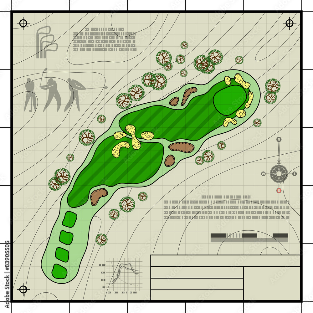 Golf course layout blueprint drawing Stock Vector | Adobe Stock