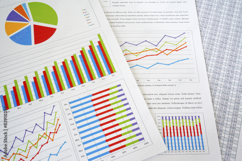 Colorful charts and spreadsheet Stock Photo | Adobe Stock