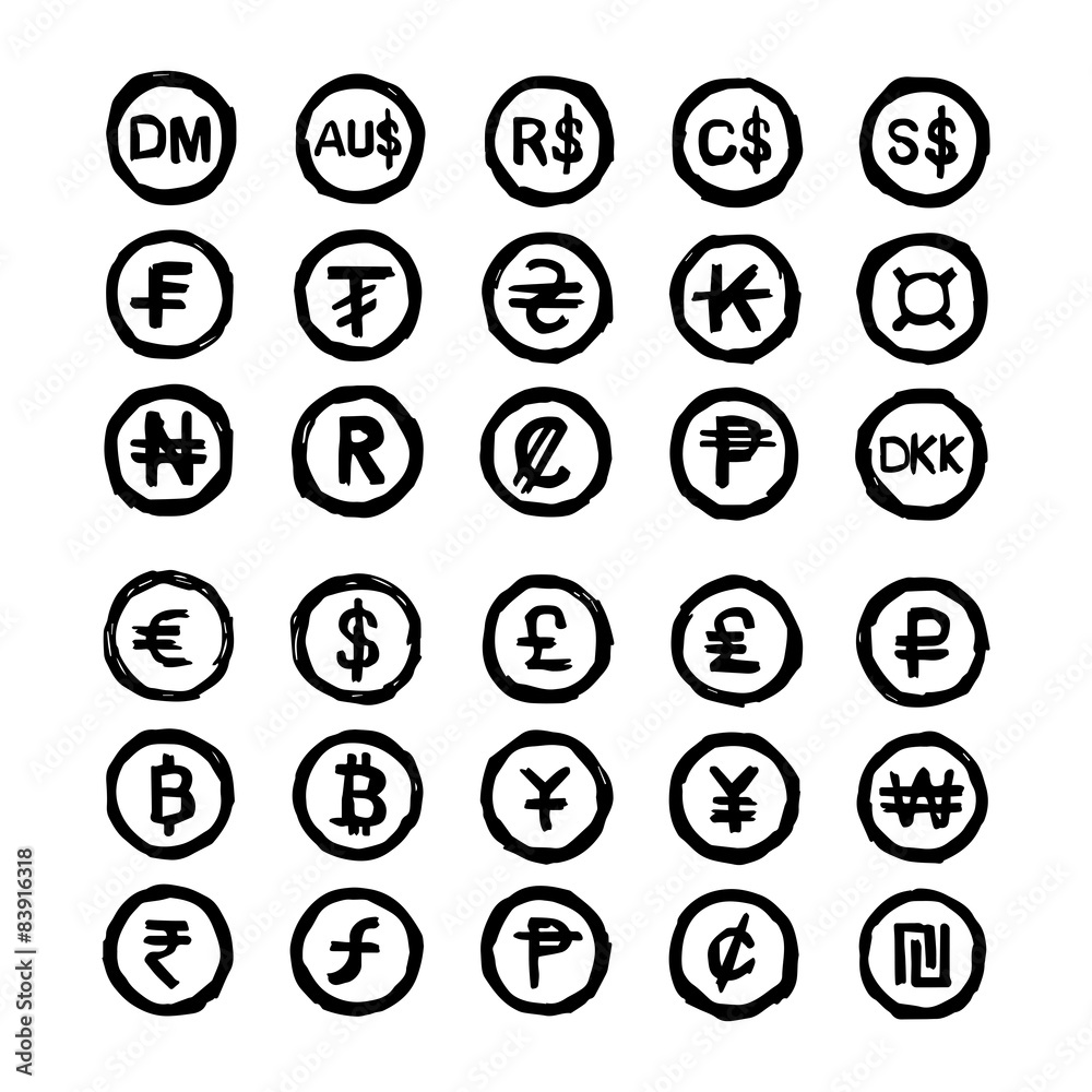 hand drawn doodles international currency symbols Stock Vector | Adobe ...