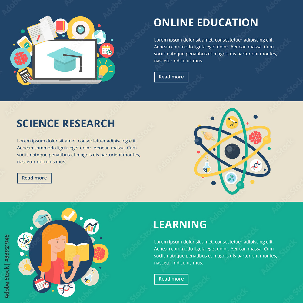 Education and science banners: online education, e-learning, sci Stock ...