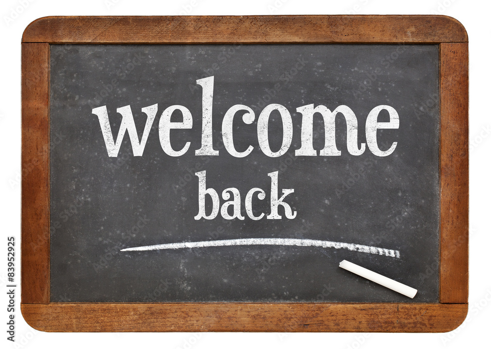 Welcome back sign on blackboard Stock Photo | Adobe Stock