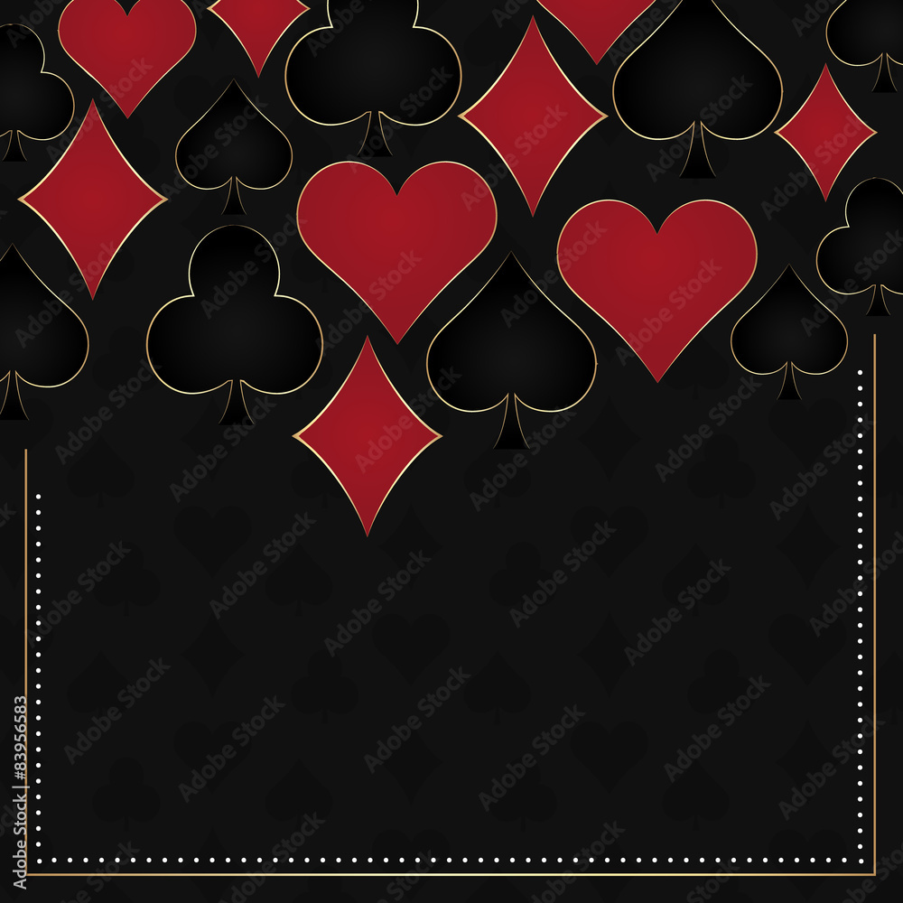 Poker dark vector background, card symbols and gold frame Stock ...
