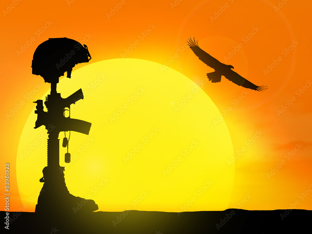 Silhouette of the cross of the fallen soldier. Stock Illustration ...