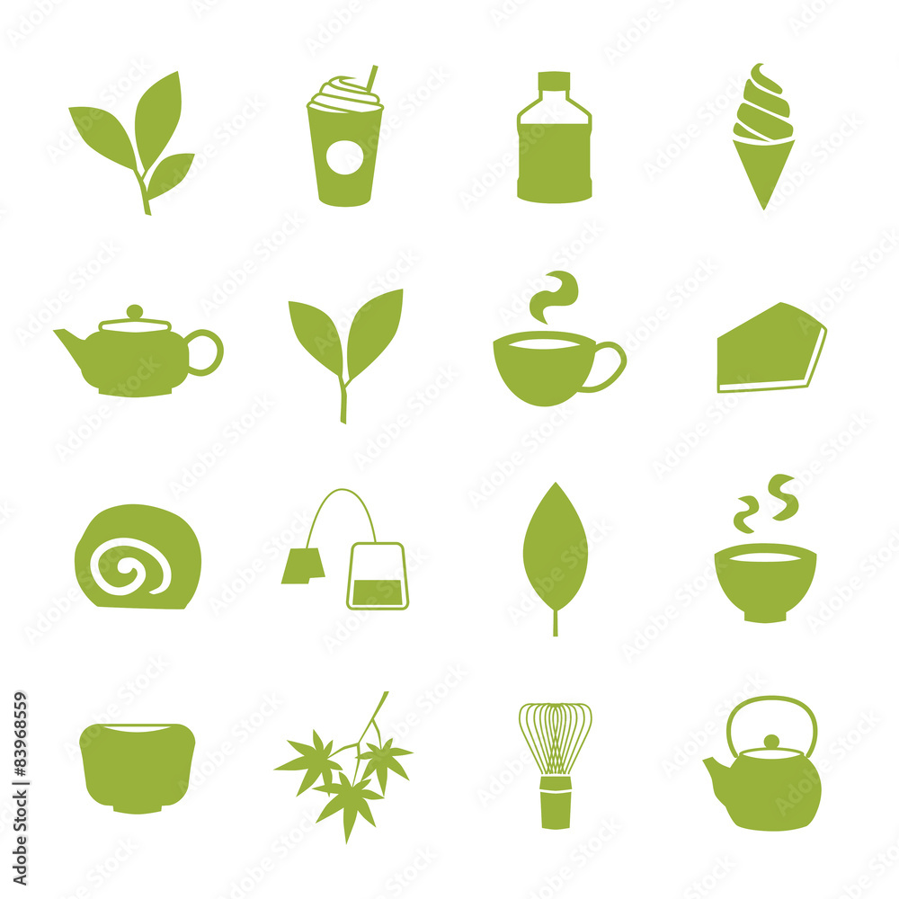 Green tea icons Stock Vector | Adobe Stock